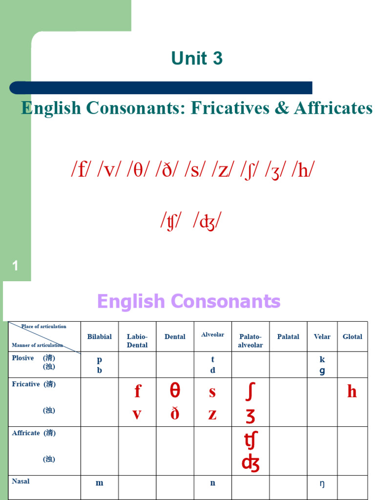 Unit 03 Fricatives and Affricates New | PDF | Phonetics | Human Voice