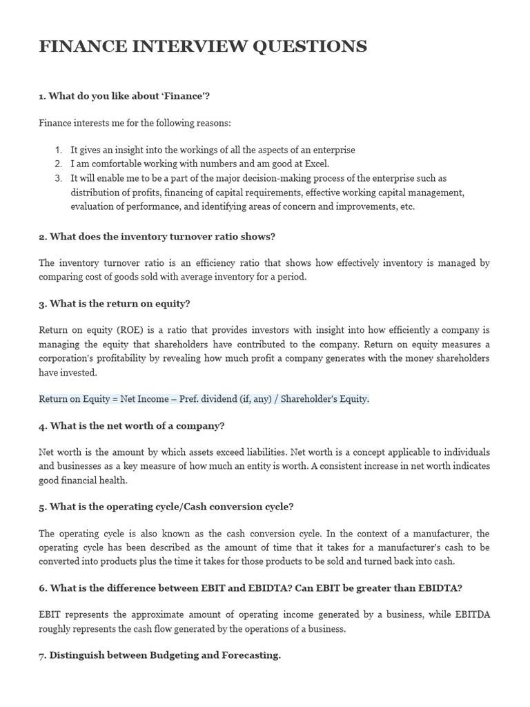 Finance Interview Questions Overview | PDF | Derivative (Finance ...