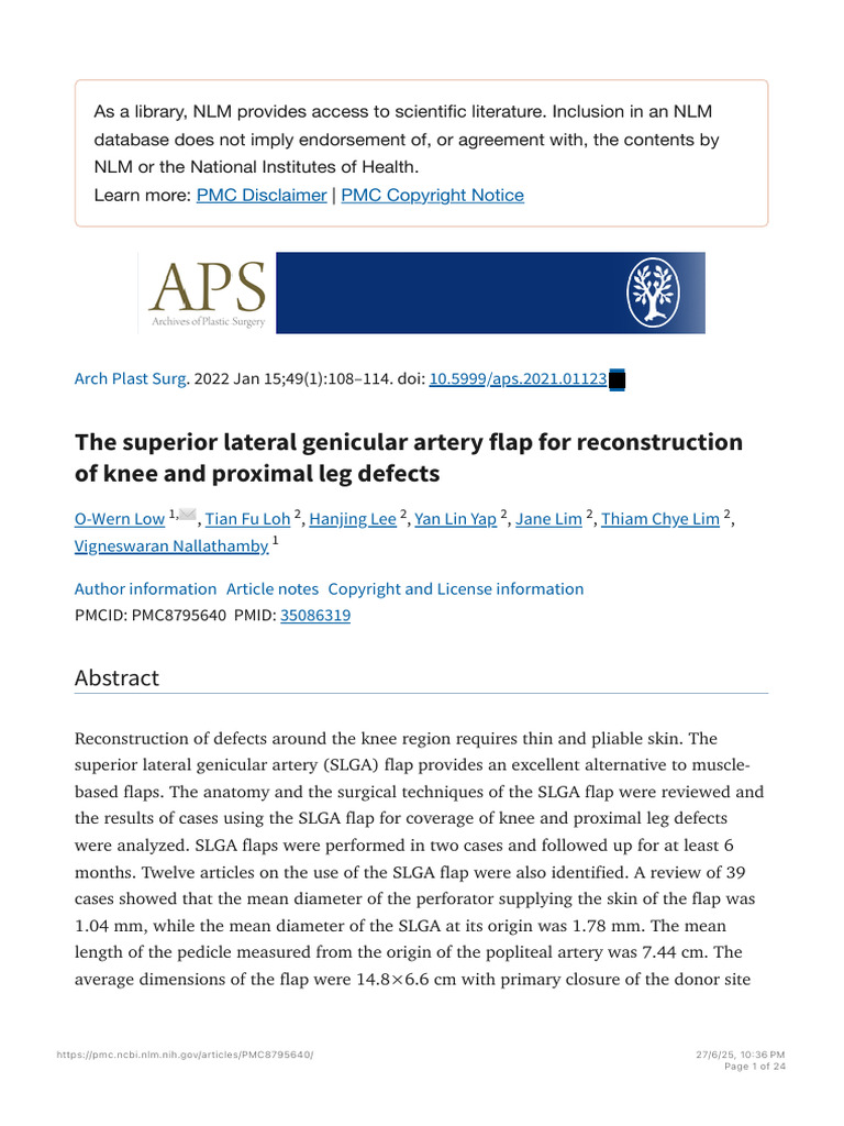 The Superior Lateral Genicular Artery Flap For Reconstruction of Knee ...