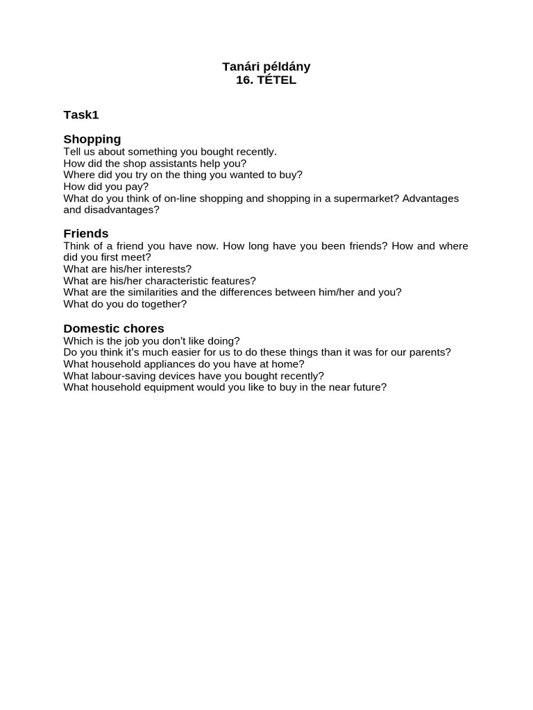 English Speaking Tasks: Shopping & Chores | PDF