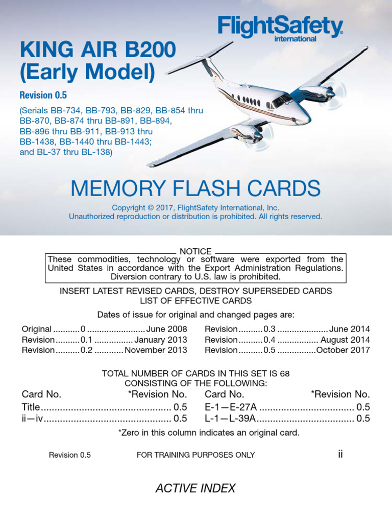 King Air B200 Memory Flash Cards | PDF | Flight Control Surfaces | Jet Fuel