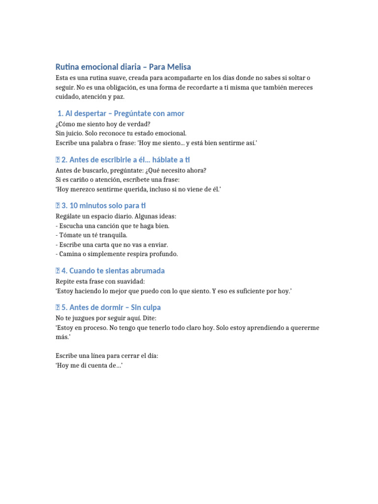 Rutina Emocional Melisa | PDF