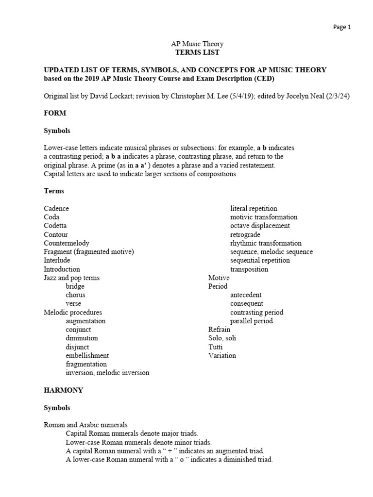 AP Music Theory Terms List | PDF | Chord (Music) | Interval (Music)