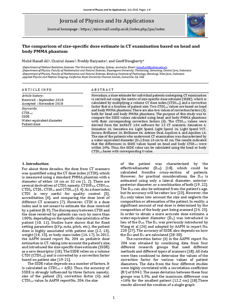 SSDE Comparison in CT Scans Using Phantoms | PDF | Ct Scan | Dosimetry