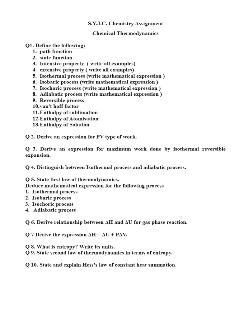 Thermodynamics Assignment | PDF | Enthalpy | Entropy
