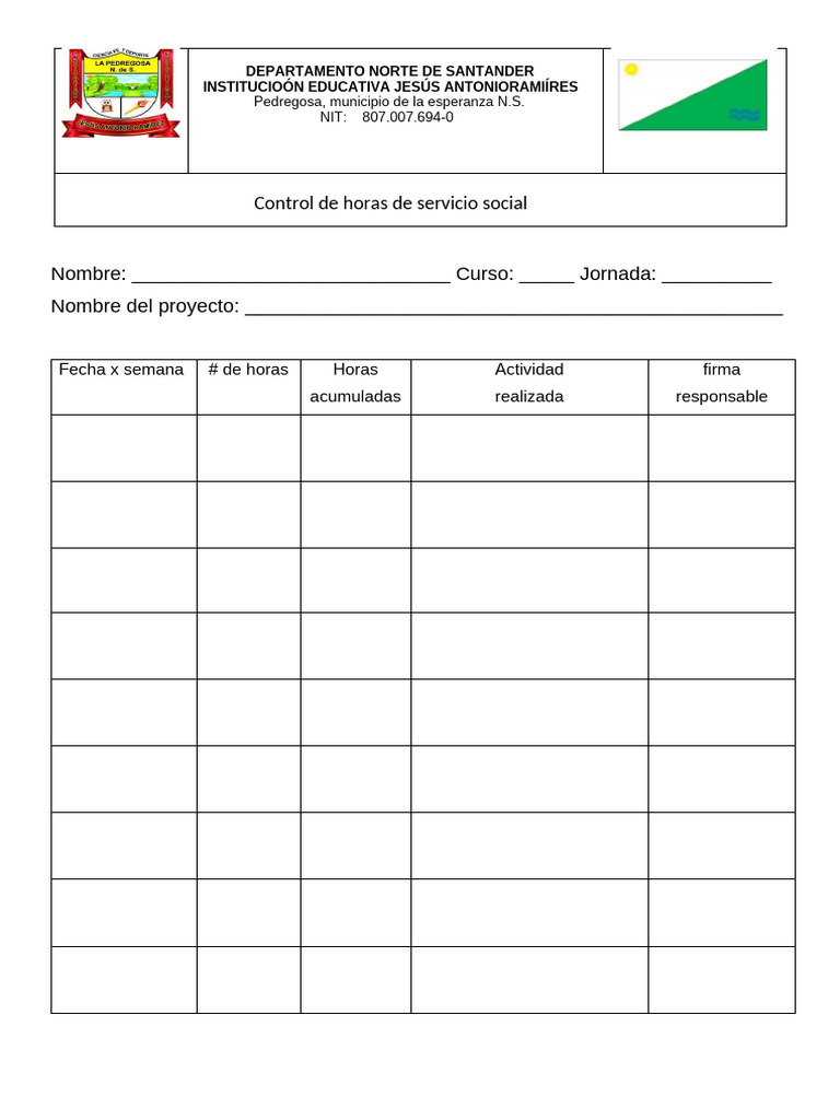 Control De Horas De Servicio Social Pdf