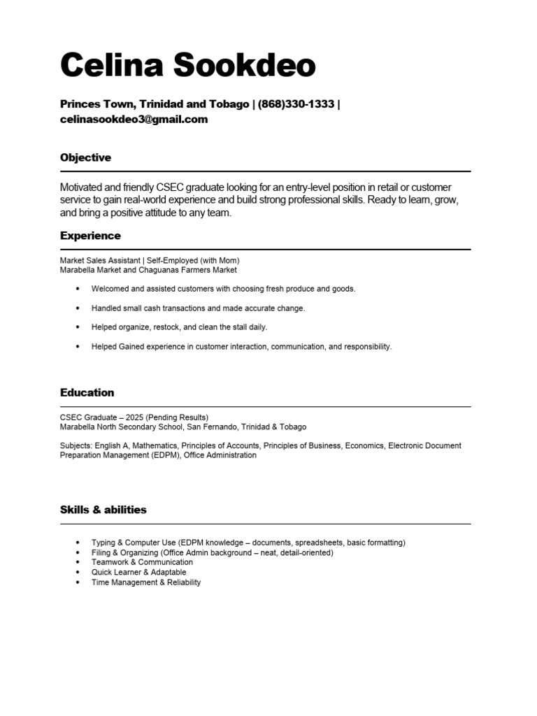 Celina Sookdeo Resume | PDF
