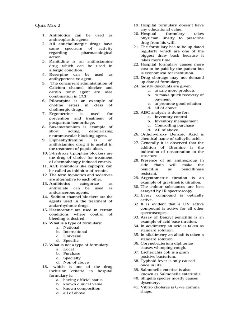 Quiz Mix 2 | PDF | Pharmacist | Microbiology