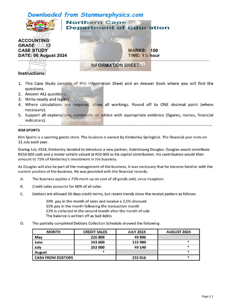 NC Accounting Grade 12 CASE STUDY Term 3 2024 and Memo | PDF