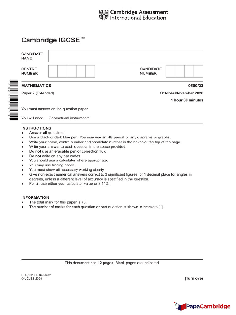 IGCSE Mathematics Paper 2 (Extended) | PDF | Significant Figures | Volume