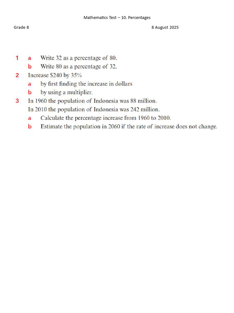 Grade 8 Mathematics Test 8august2025 | PDF