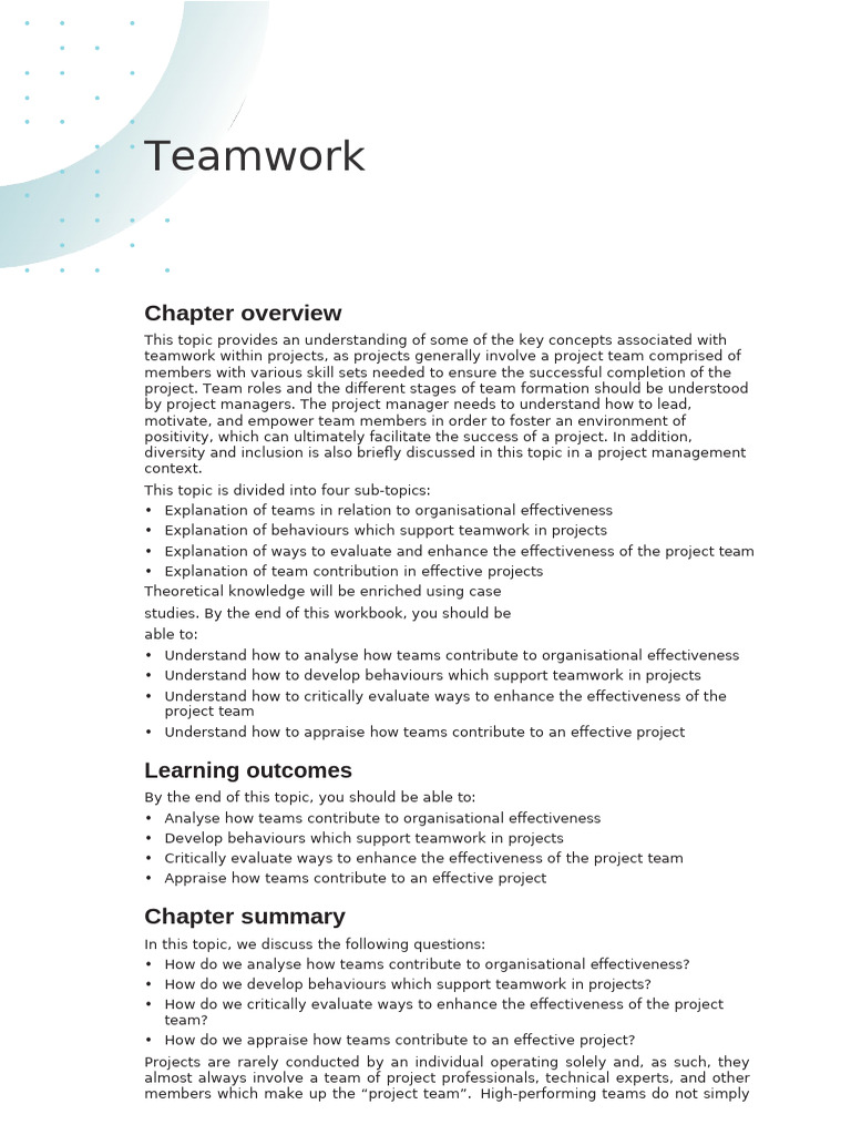 Topic 7 Workbook - Teamwork | PDF | Leadership | Social Psychology