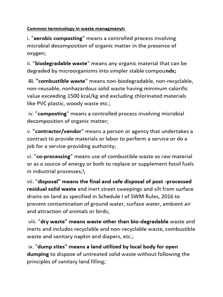 Waste Management Terminology Explained | PDF | Waste | Municipal Solid ...