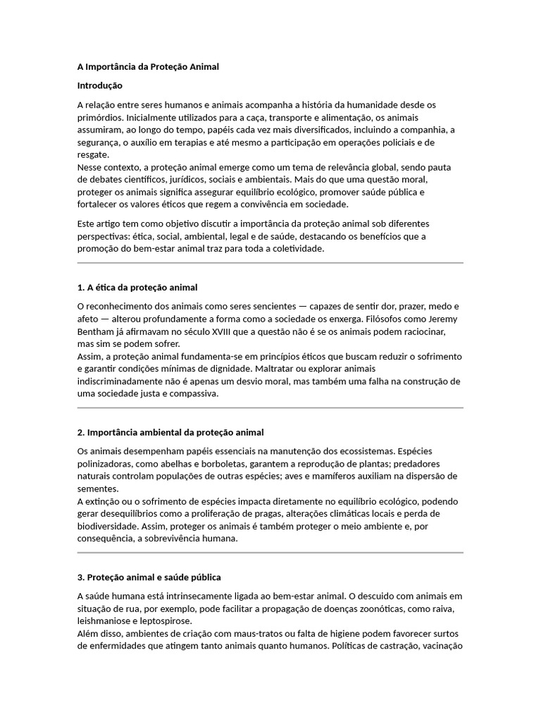 Importância da Proteção Animal para Sociedade | PDF