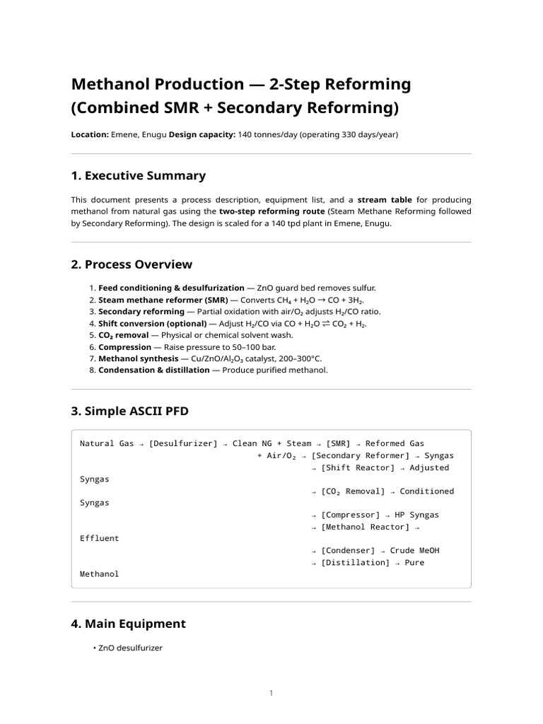 Methanol Production via 2-Step Reforming | PDF | Methanol | Natural Gas