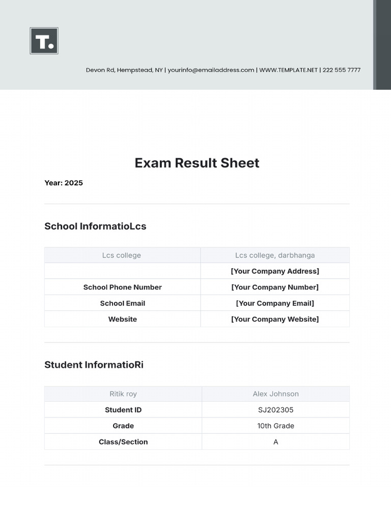Exam Result Sheet Template | PDF