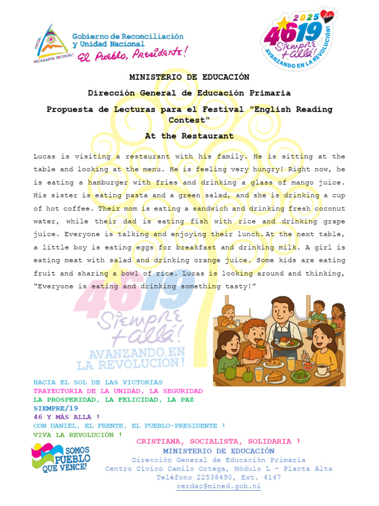 25 de Agosto - Lecturas - Festival English Reading Contest, Etapa de ...