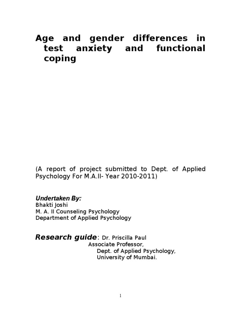 Age and Gender Differences in Test Anxiety and Functional Coping ...