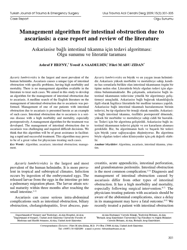 Management Algorith For Intestinal Obstruction Due To Ascariasis | PDF ...