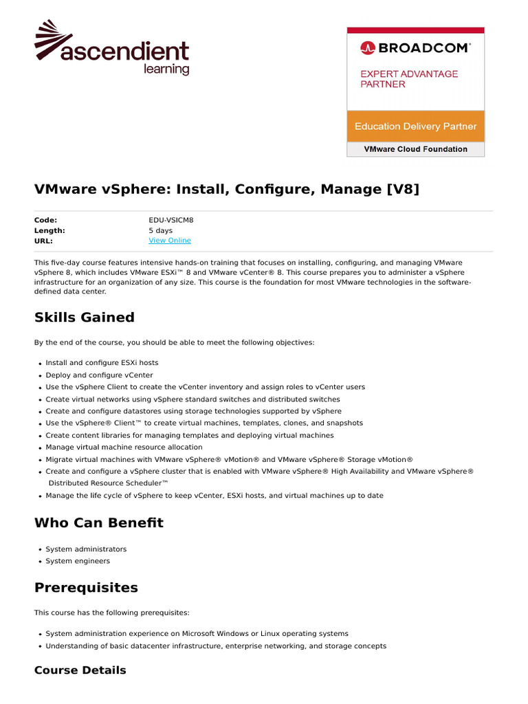 VMware vSphere 8: Install & Manage Guide | PDF | Virtual Machine | V Mware
