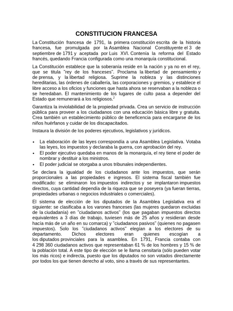 Constitución Francesa de 1791: Primer Texto | PDF | Gobierno | Justicia