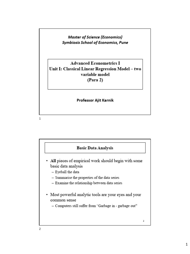 Advanced Econometrics 1 (Lecture of 29 July 2025) | PDF | Ordinary Least Squares | Linear Regression
