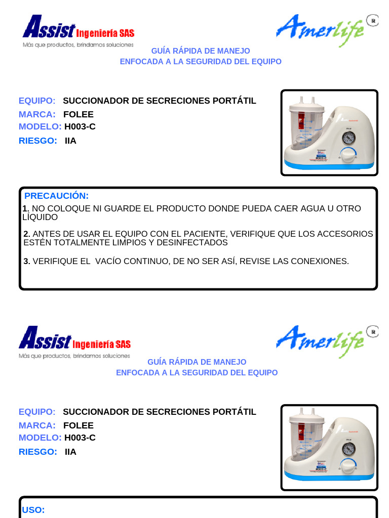 Guia Rapida de Manejo Succionador Folee | PDF