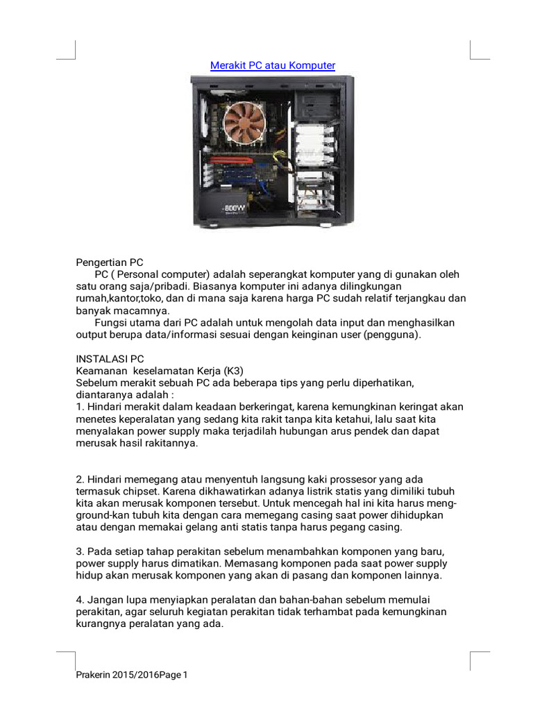 Langkah Langkah Merakit PC Beserta Gambarnya Lengkap | PDF
