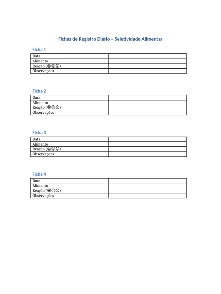 Fichas Registro Seletividade Ludico | PDF