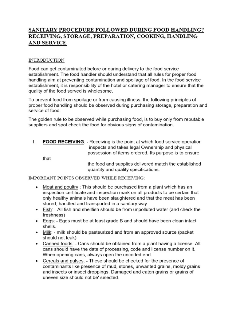 Food Handling Sanitation Guidelines | PDF | Food Storage | Cooking