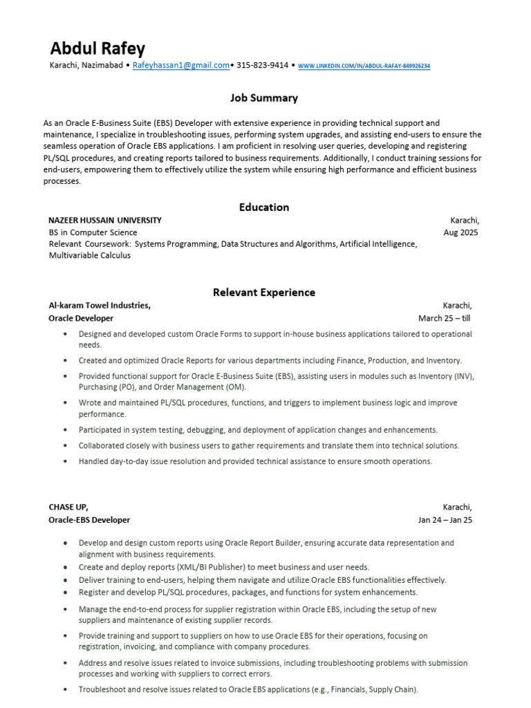 Abdul Rafay CV | PDF | Oracle Corporation | Web Development