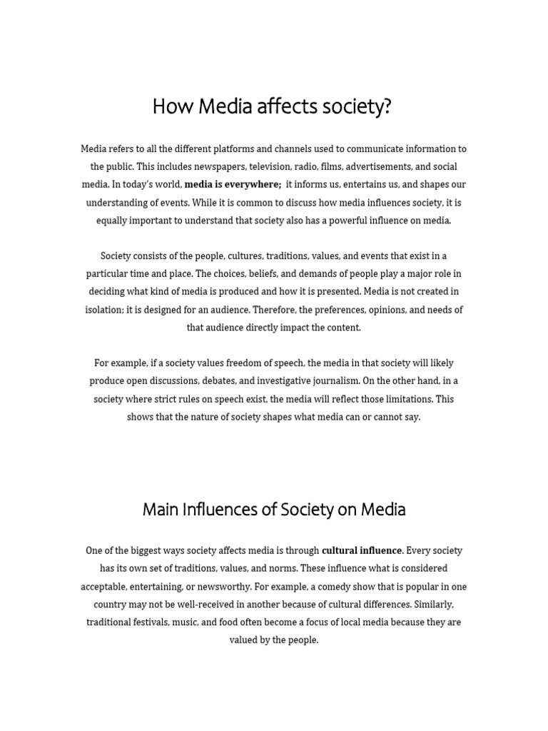 Media's Influence on Society Dynamics | PDF | Mass Media | Media Bias