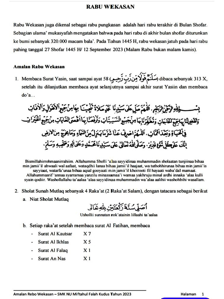 Amalan Rabu Wekasan | PDF