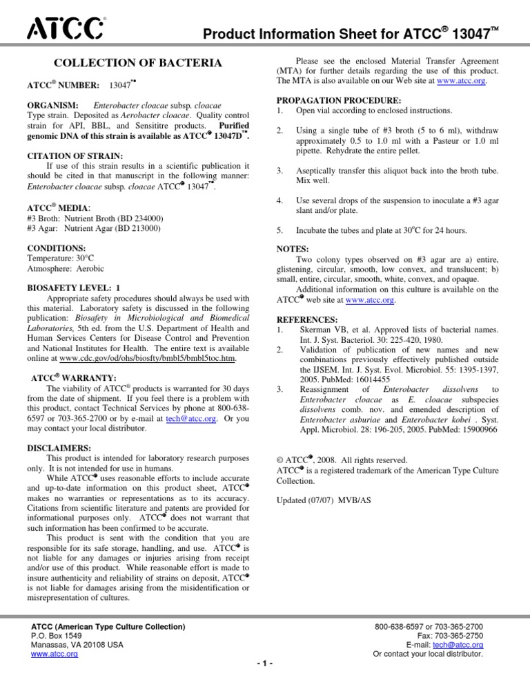 Enterobacter Cloacae Subsp. Cloacae ATCC 13047 | PDF | Microbiology ...