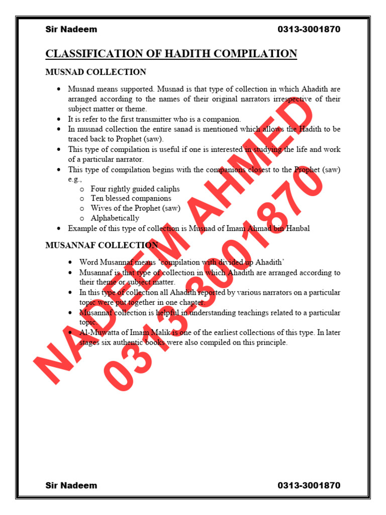 Classification of Hadith Compilation | PDF