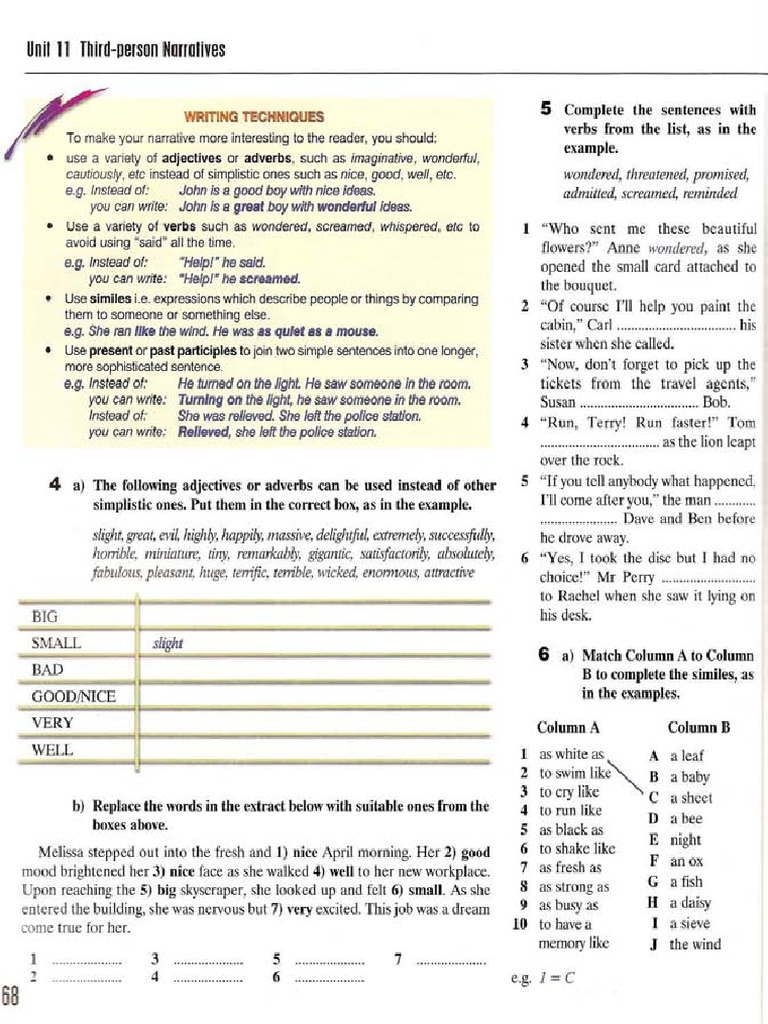 Enhance Narrative Writing Techniques | PDF | Grammar | Linguistics