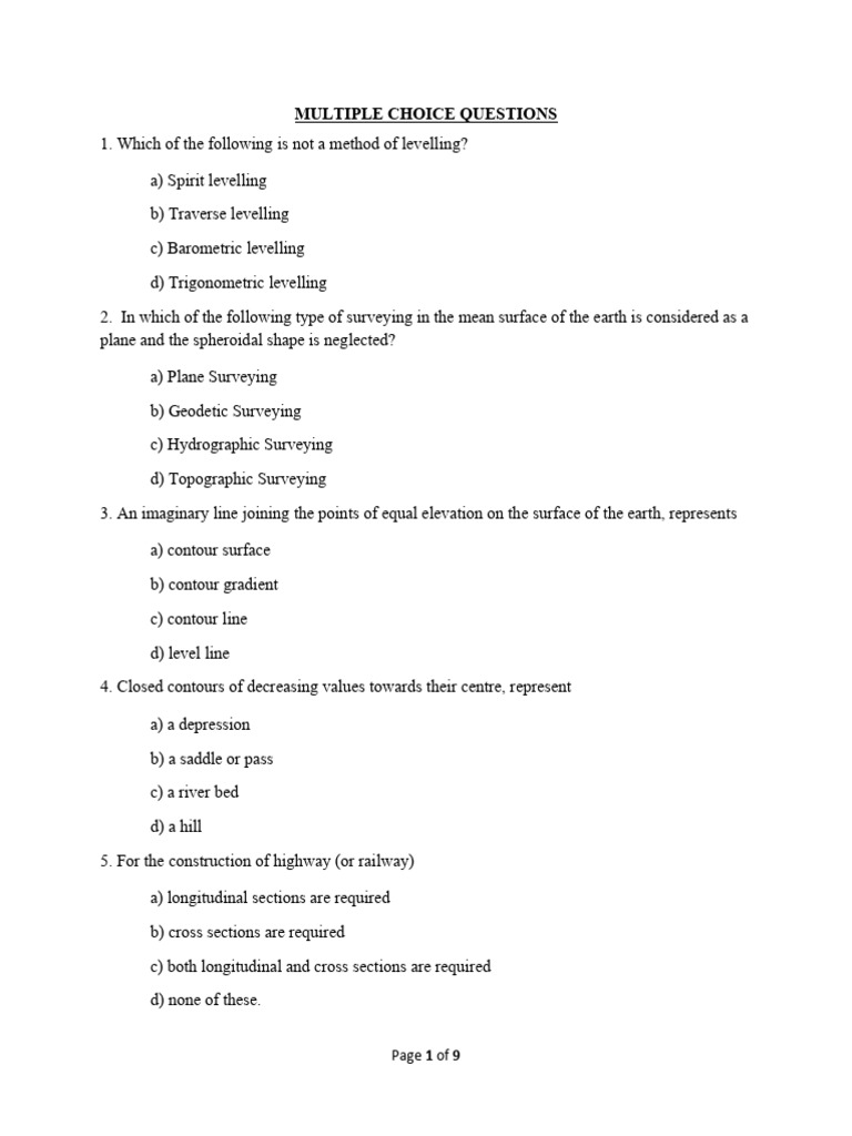 CENG 292 - Sample Questions | PDF | Surveying | Area