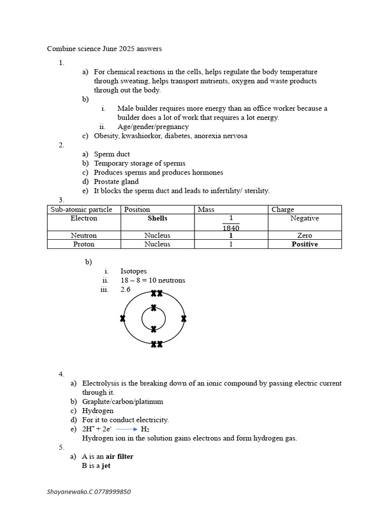 Combined Science Mark Scheme June 2025 | PDF | Chlorine | Force