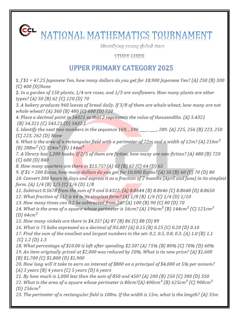 NMT Upper Primary Study | PDF | Odds | Number Theory