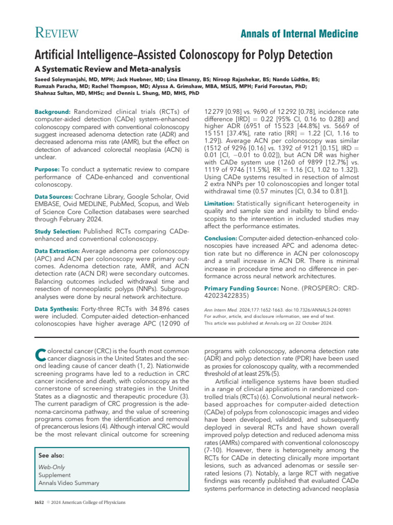AI in Colonoscopy: Polyp Detection Review | PDF | Randomized Controlled ...