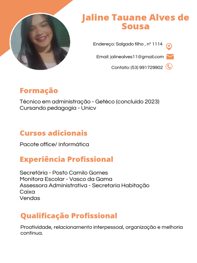 Currículo de Jaline Alves - Administração | PDF