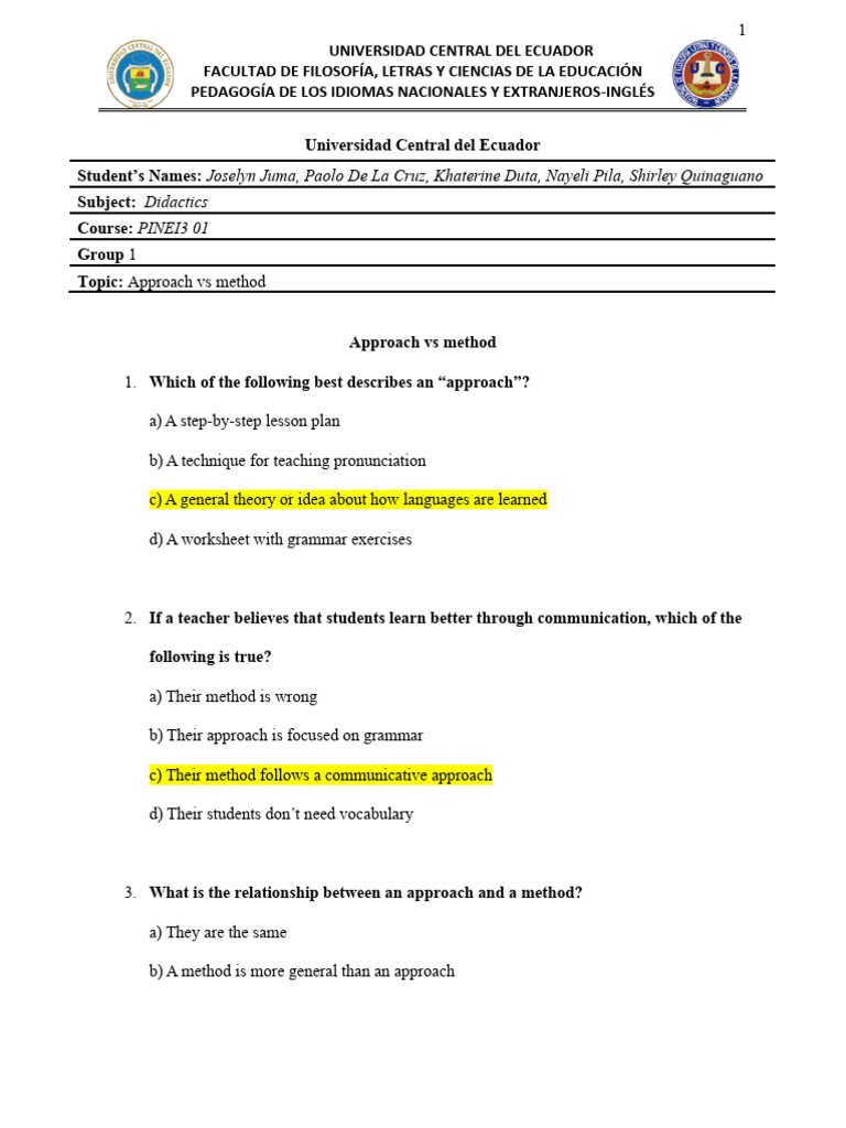 Approach Vs Method - Grupo1 | PDF | Learning | Human Communication