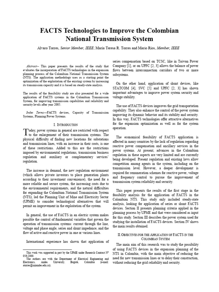 FACTS Technologies To Improve The Colombian National Transmission ...