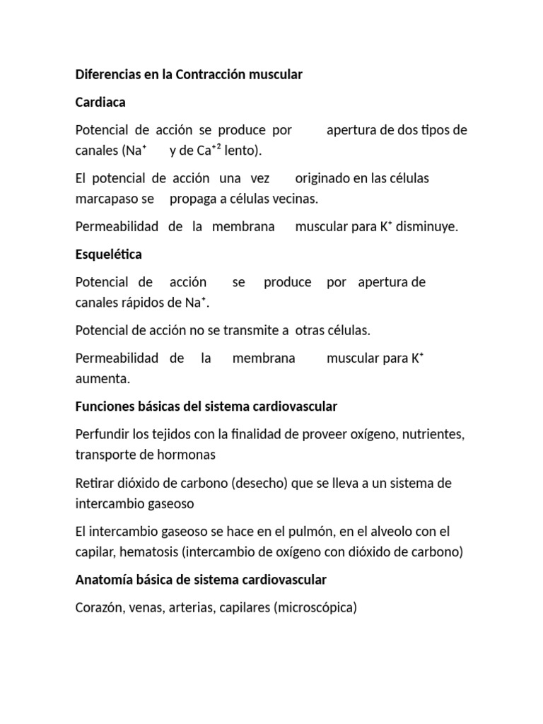 Diferencias en la Contracción Muscular Cardíaca y Esquelética | PDF ...