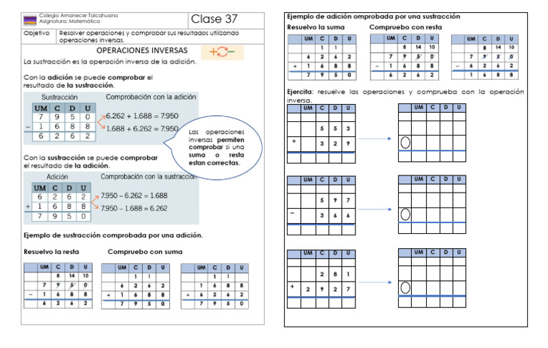 Operaciones Inversas en Matemáticas | PDF
