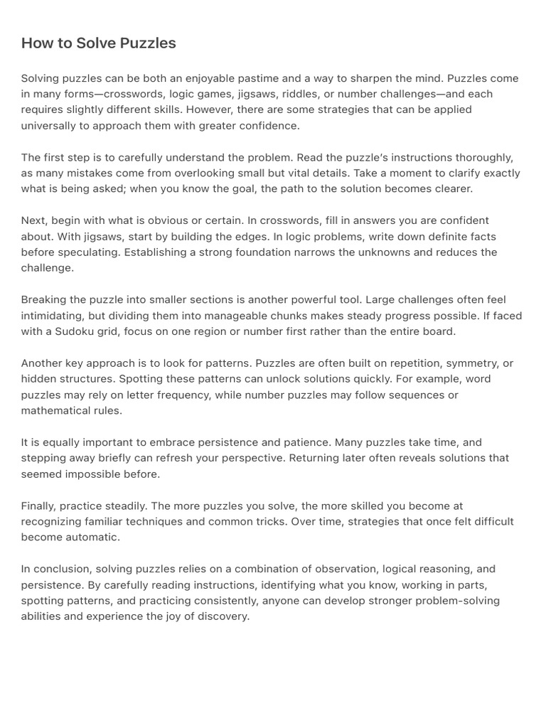 Strategies for Solving Puzzles | PDF