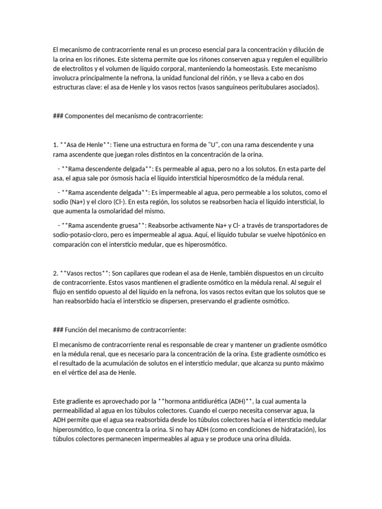 Mecanismo de Contracorriente Renal | PDF | Riñón