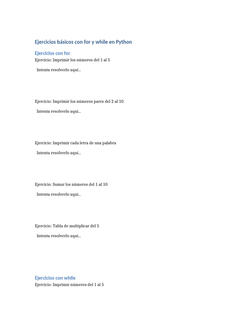 Ejercicios de bucles en Python | PDF