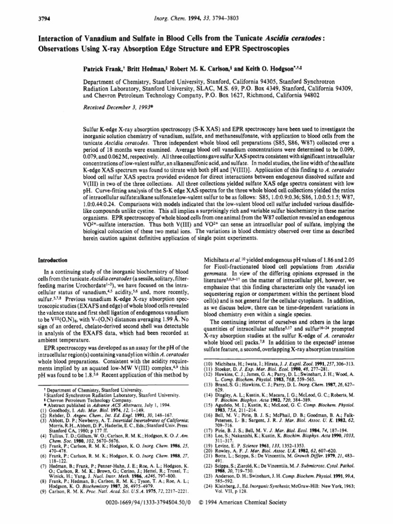 Hodgson Et Al 2002 Interaction of Vanadium and Sulfate in Blood Cells ...