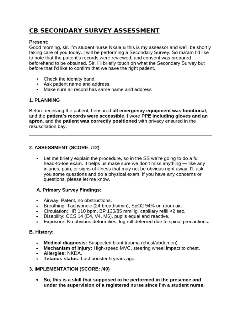 Secondary Survey in First Aid Assessment | PDF | Health Care | Medicine